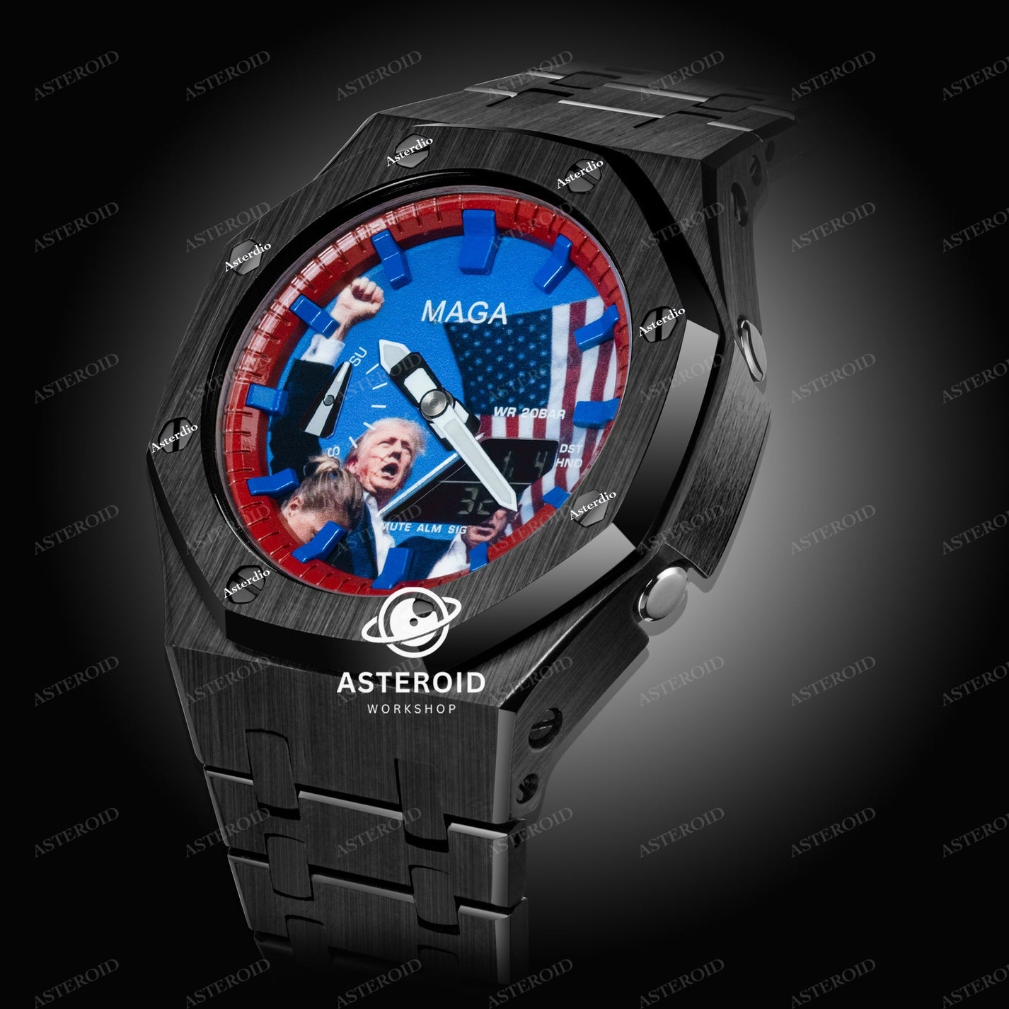 Black Case Metal Strap Mega Dial – Asteroid Workshop